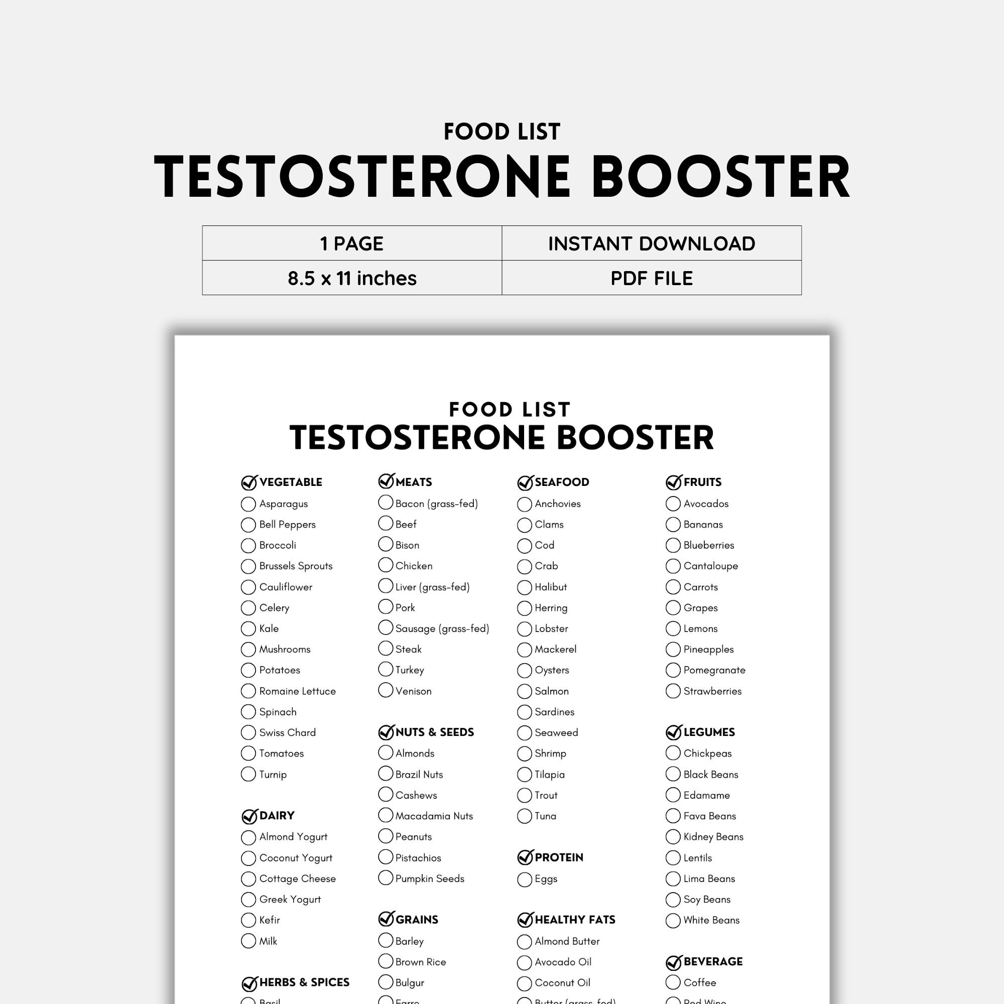 Testosterone Booster Food List Magnesium Rich Foods Grocery - Etsy