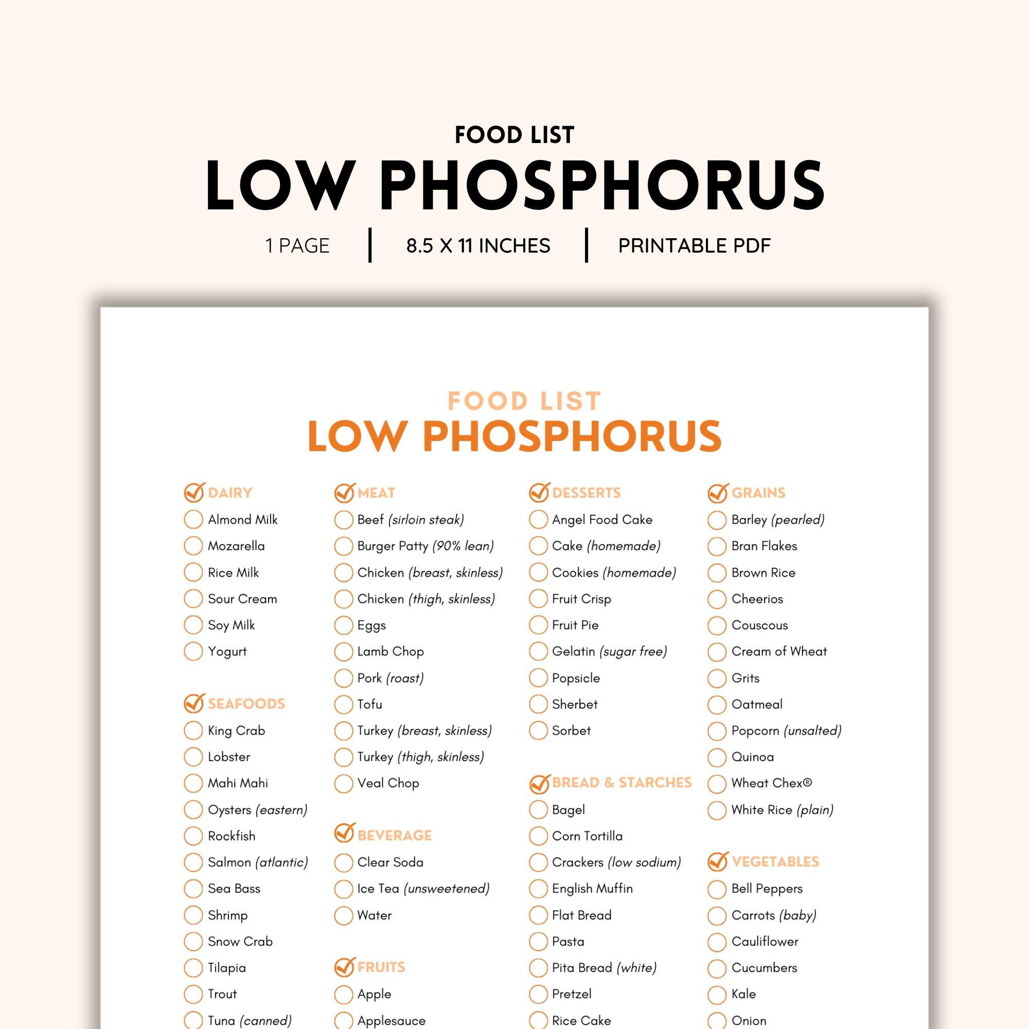 Low Phosphorus, Food List, Grocery List, Shopping List, Low Phosphorus ...