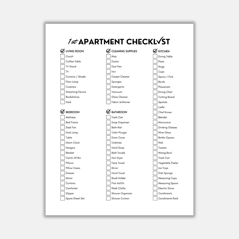 First Apartment Checklist, New Home Checklist, Moving Checklist ...