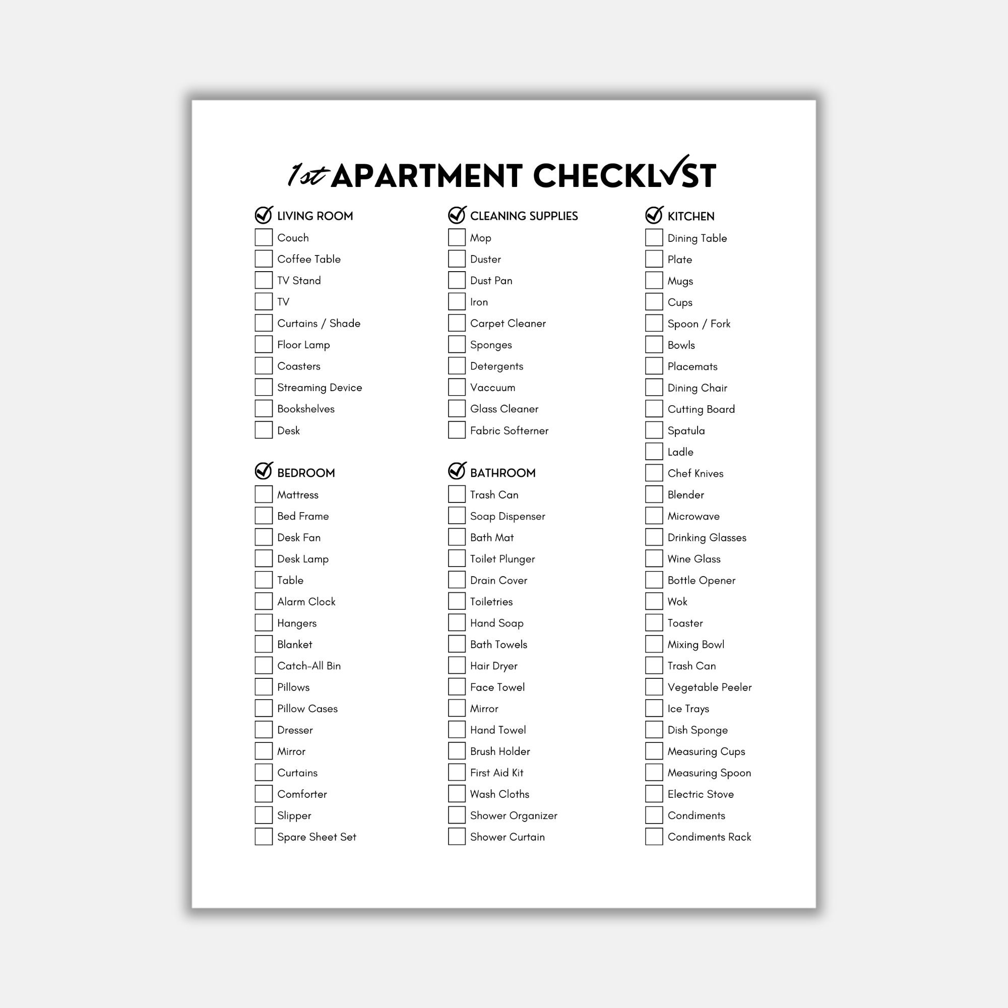 First Apartment Checklist, New Home Checklist, Moving Checklist ...