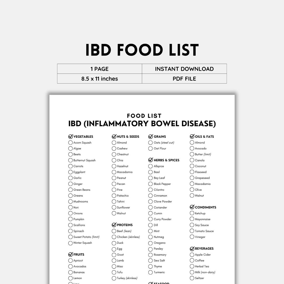 IBD Diet, Inflammatory Bowel Disease, Food List, Grocery List, Food Guide, What to Eat, What Not ...