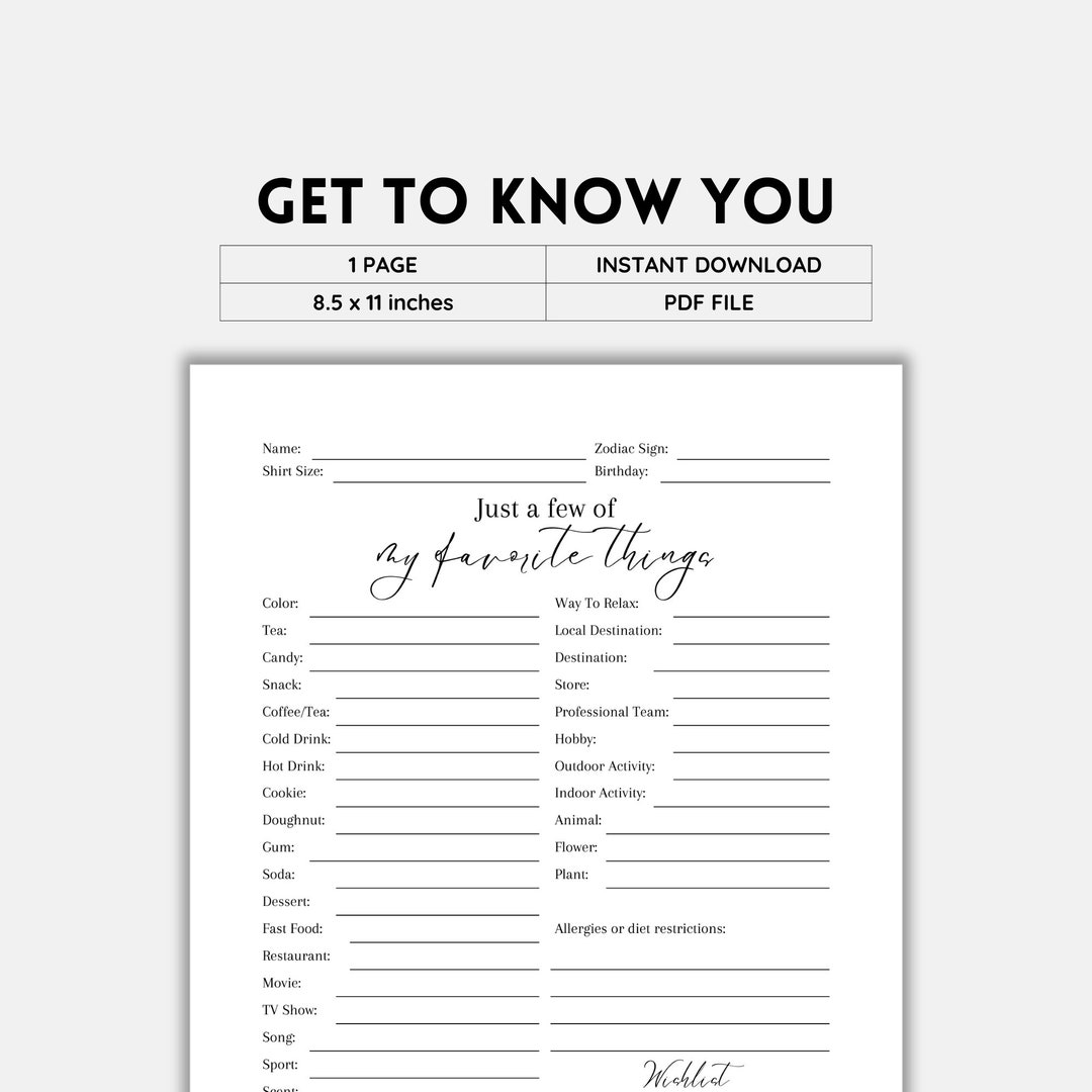 Get to Know You Printable | B&W PDF | Fun Self-discovery and Icebreaker ...