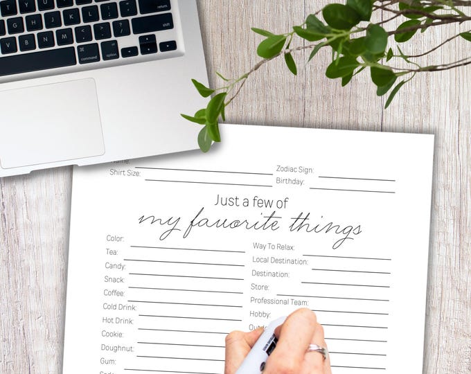 Printable Favorite Things List: Get to Know You Survey (PDF) - Etsy Canada