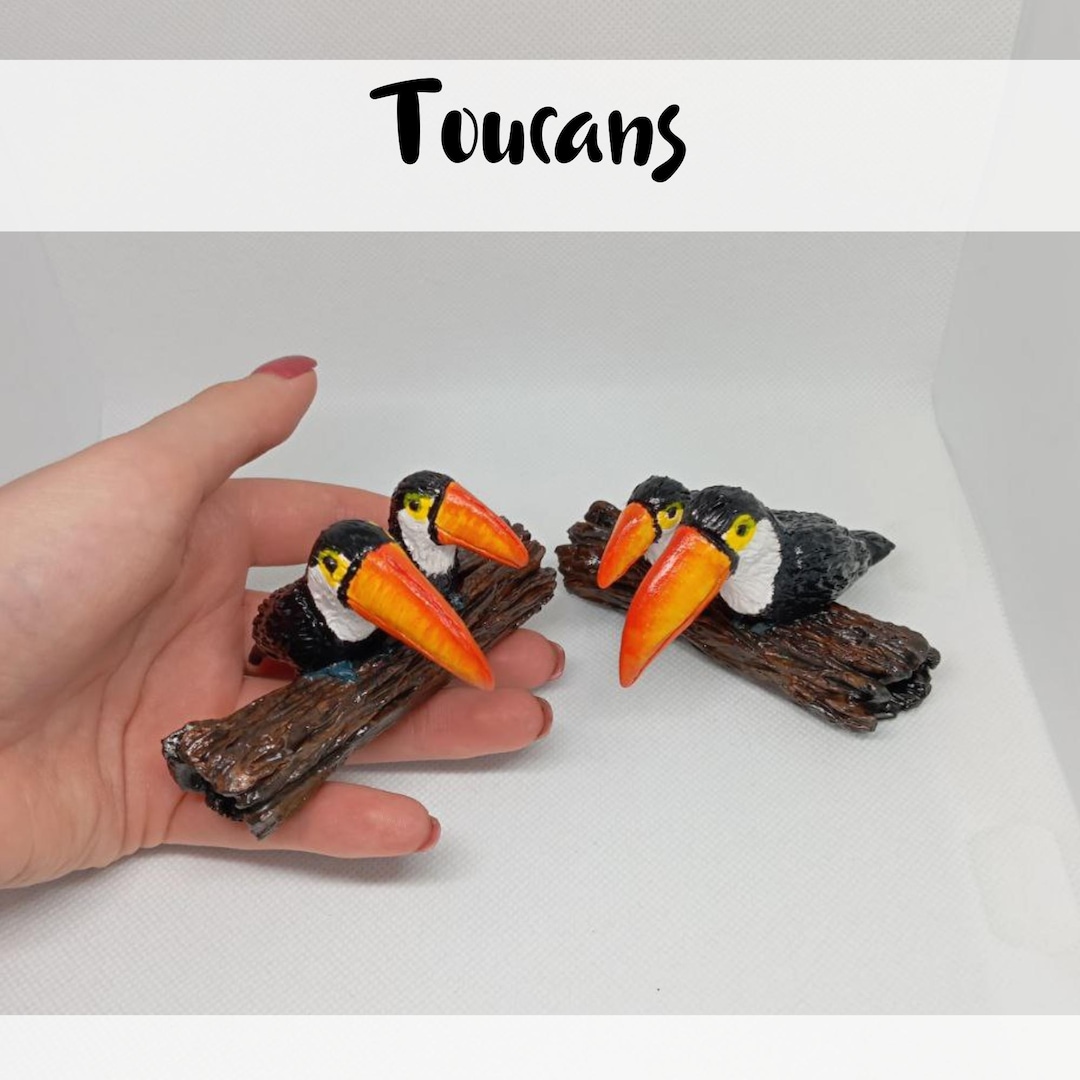 Toucans Clay Figurines, Two Toucan Birds, Colorful Toucan Art Sculpture ...