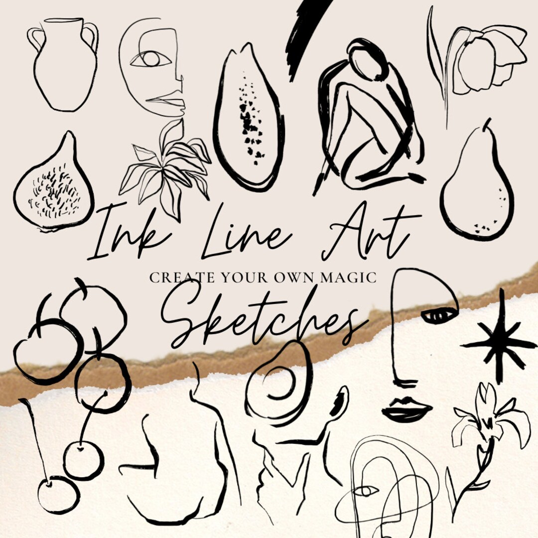 Digital Clipart,ink Line Art Sketches Bundle Clipart,line Art Elements ...
