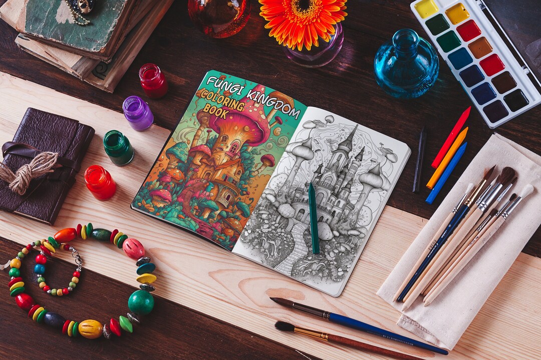 Fun Fantasy Mushroom Catle Coloring Page Adult Psychedelic - Etsy Canada