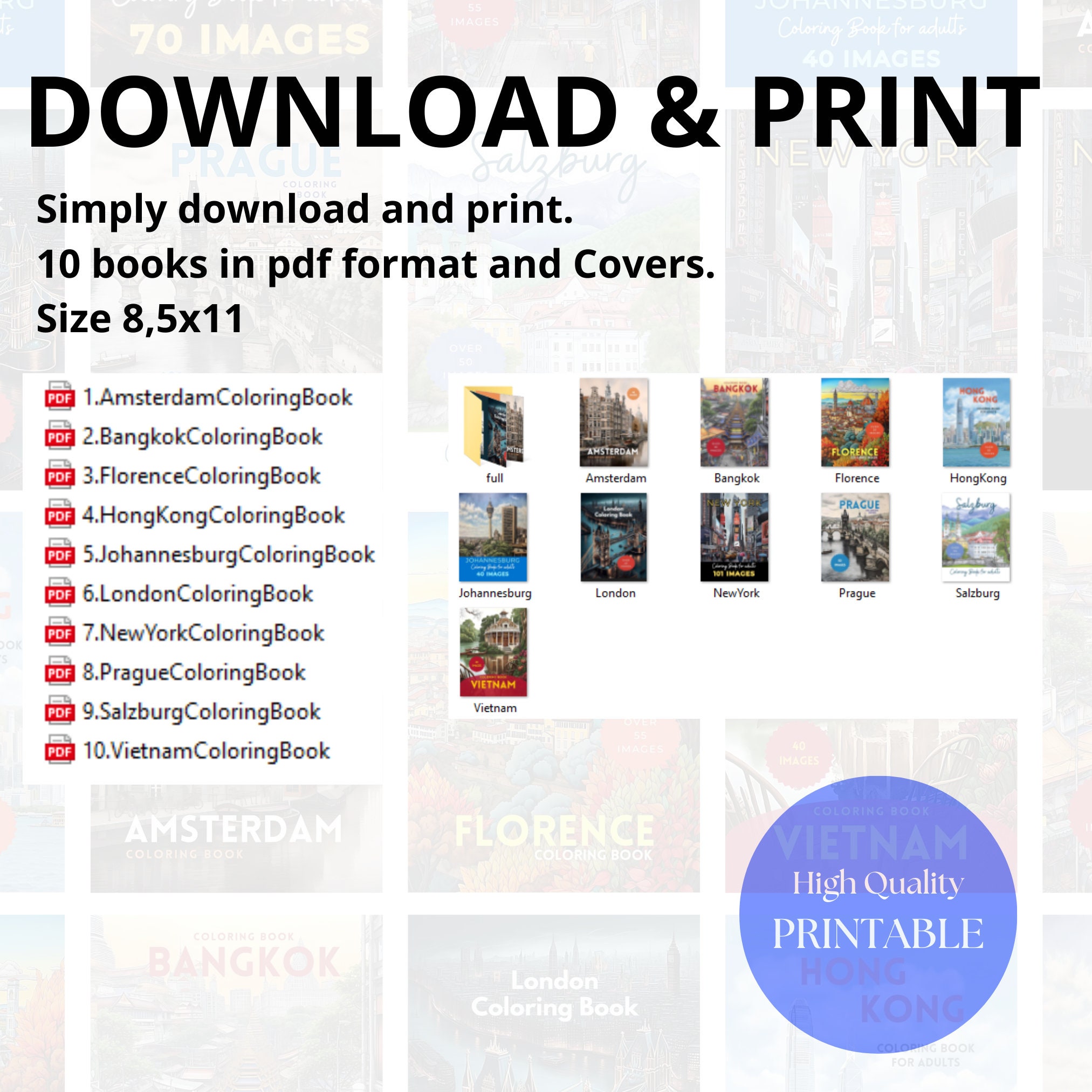 450 Coloring Pages in 10 Coloring Books World Cities Bundle Vol.1 ...