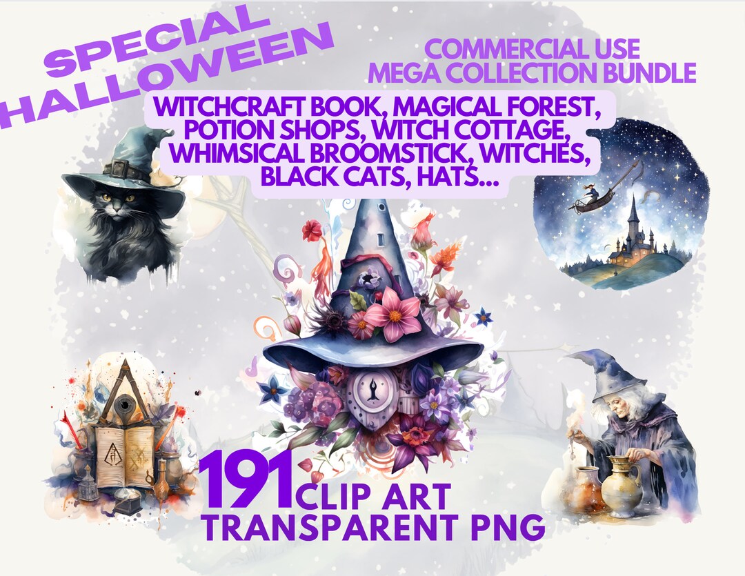 191 Watercolor Witches Bundle Clip Art Mystical Halloween Witch Art for ...