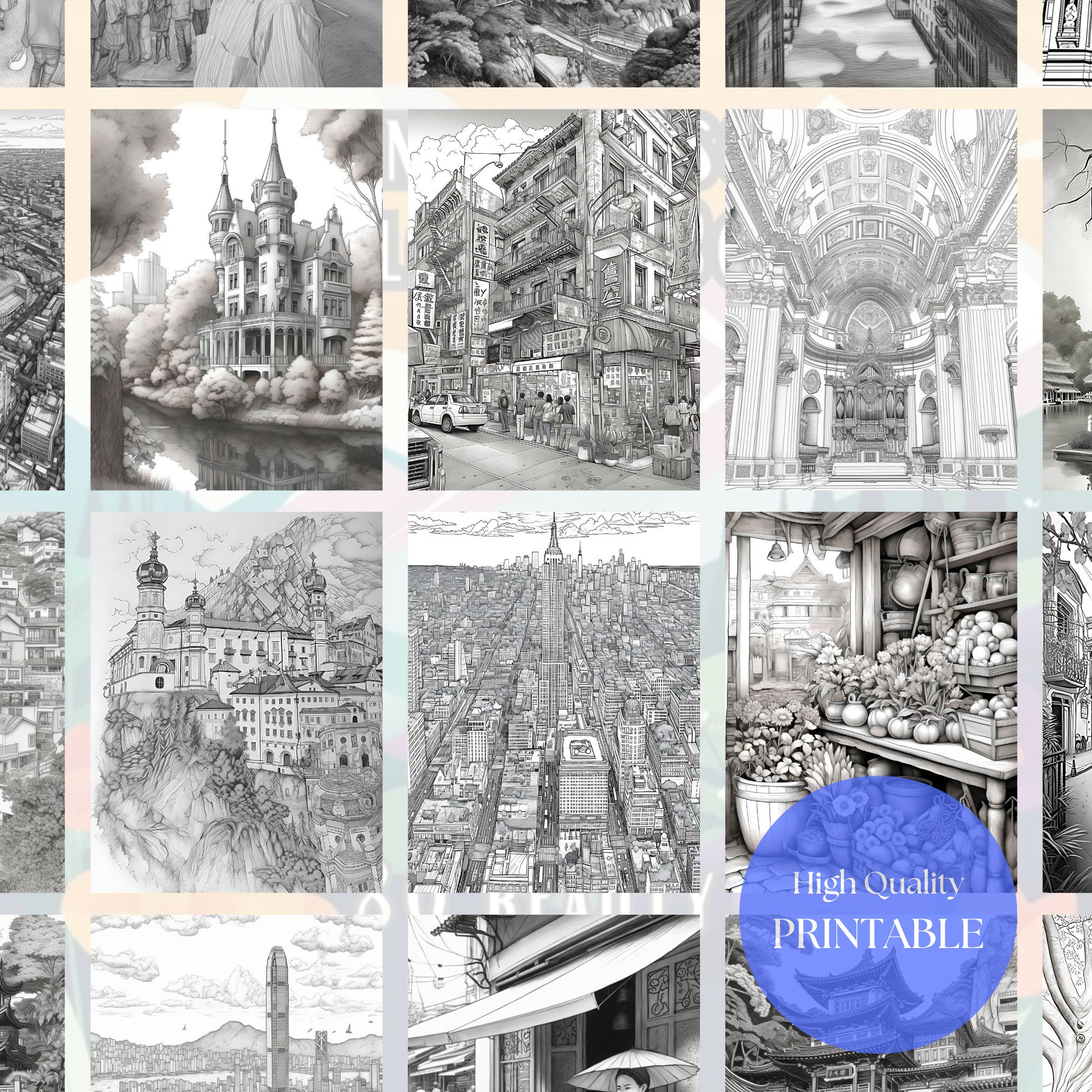 450 Coloring Pages in 10 Coloring Books World Cities Bundle Vol.1 ...