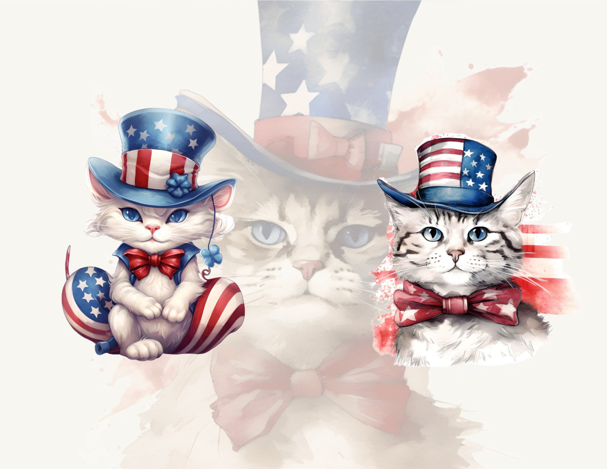 12 Colorful Patriotic Cats 4th of July Clipart Bundle, Png, Clipart ...