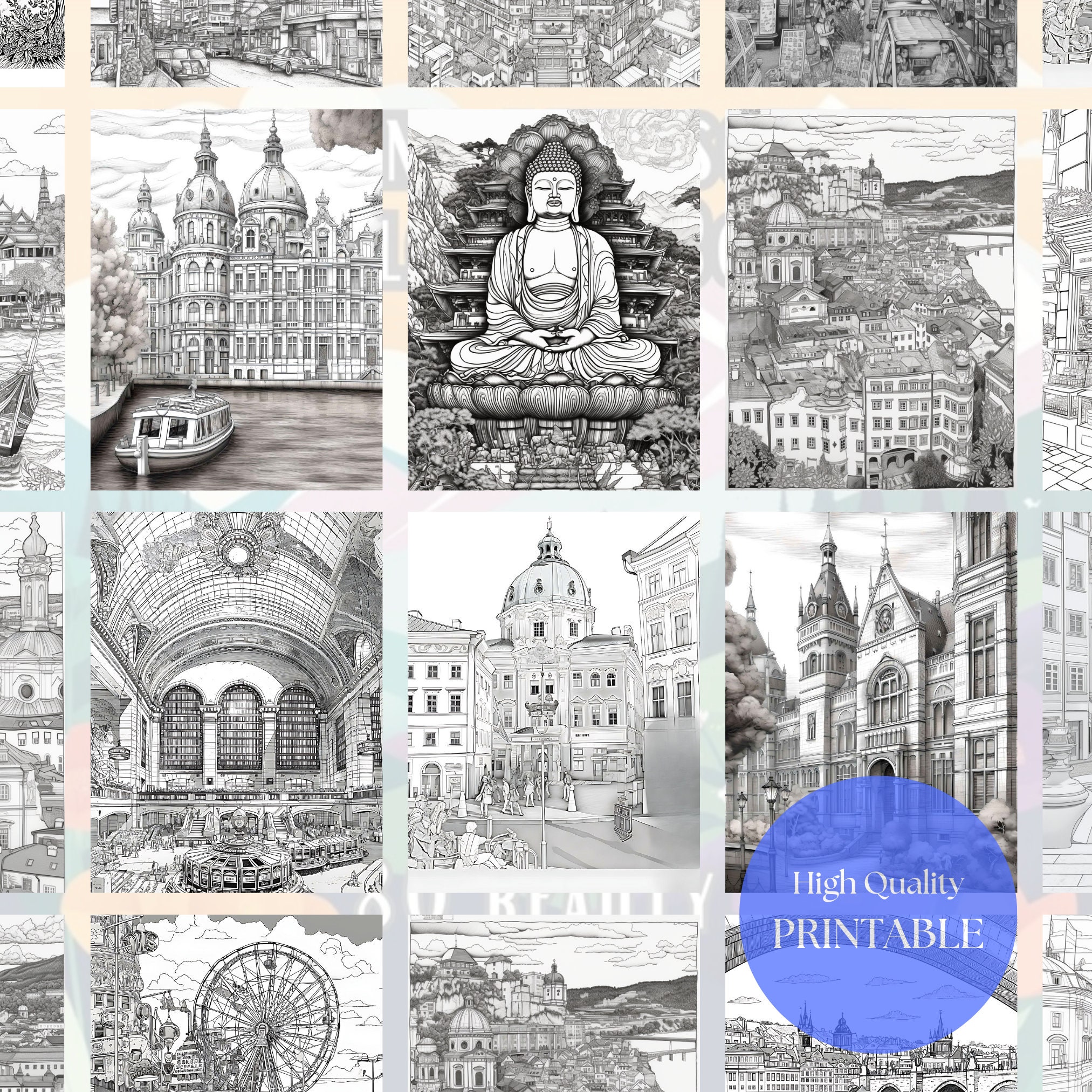 450 Coloring Pages in 10 Coloring Books World Cities Bundle Vol.1 ...