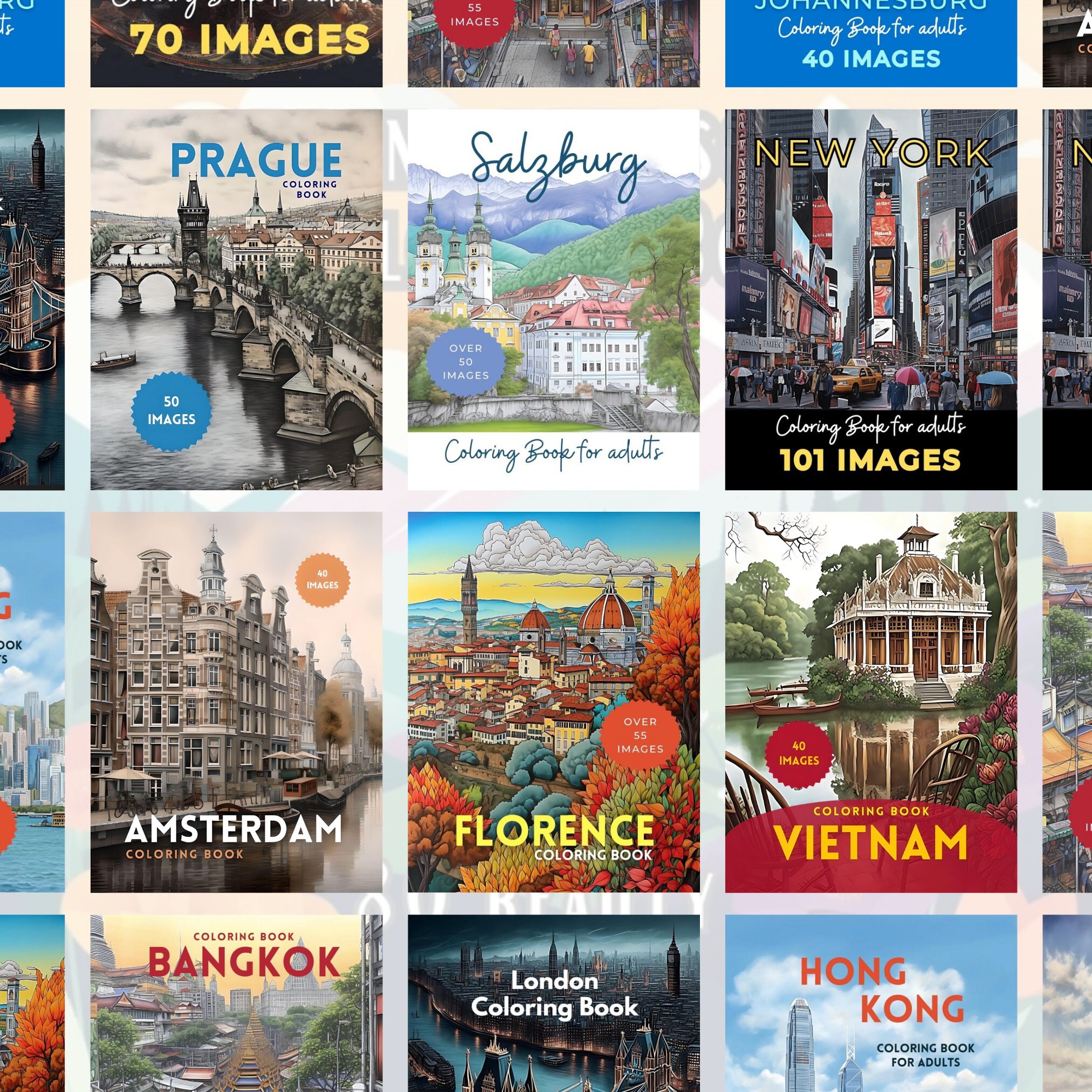 450 Coloring Pages in 10 Coloring Books World Cities Bundle Vol.1 ...