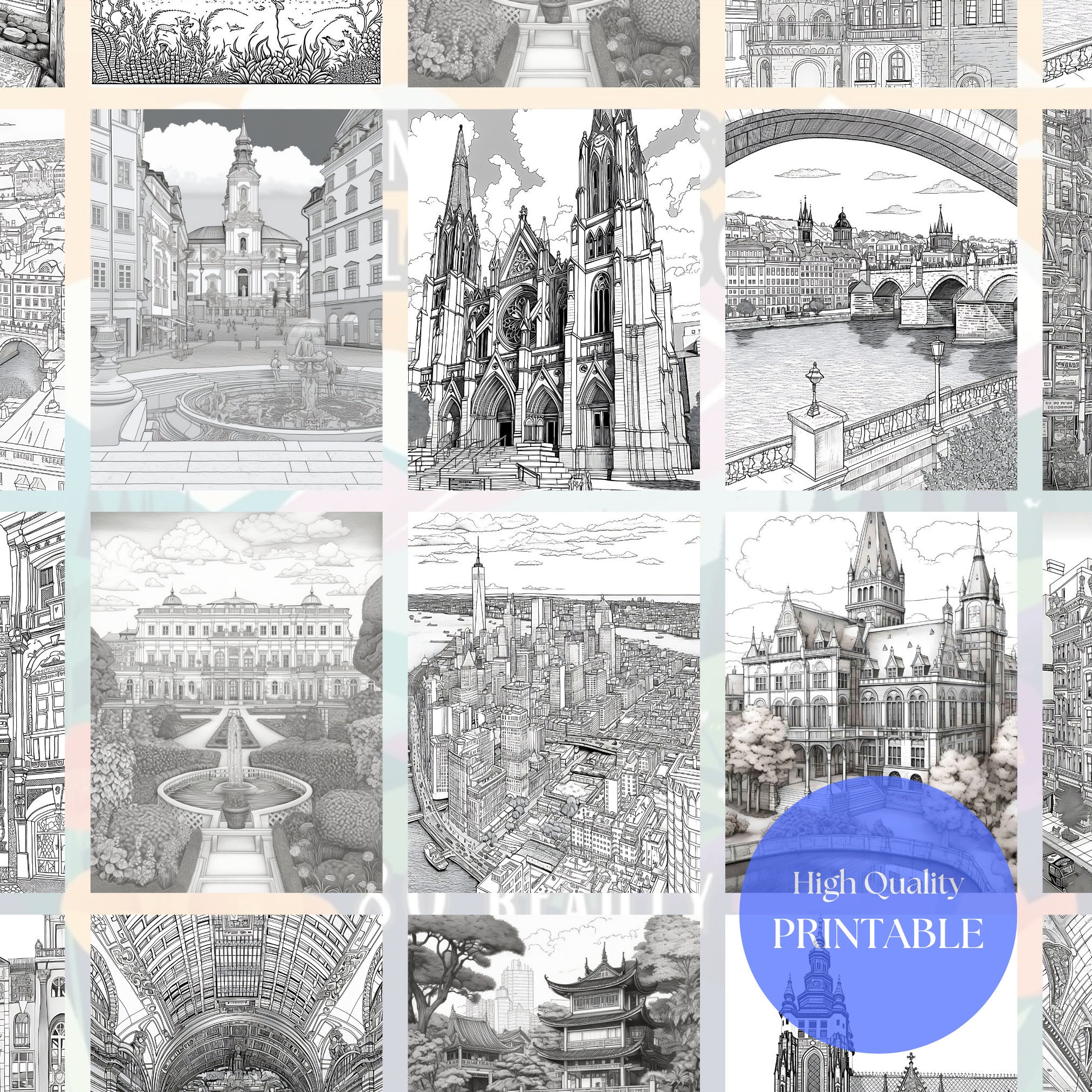 450 Coloring Pages in 10 Coloring Books World Cities Bundle Vol.1 ...