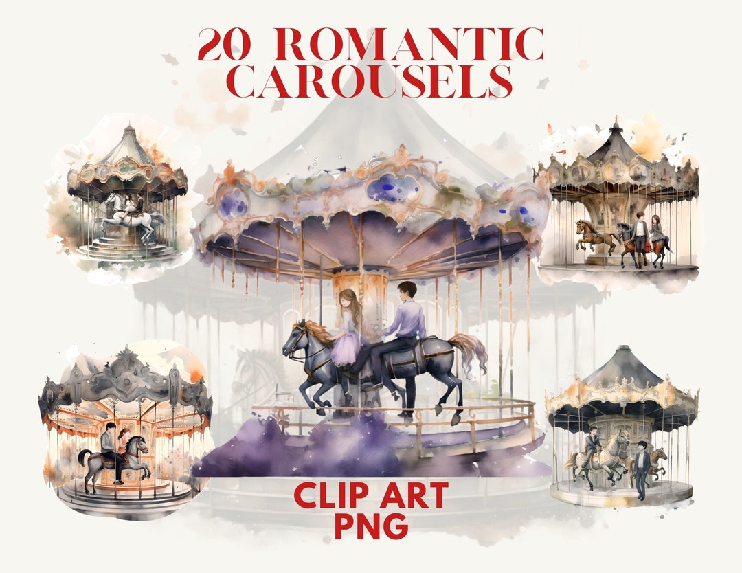 Watercolor Romantic Carousels Set Clipart Bundle, Couple in Love, Png ...