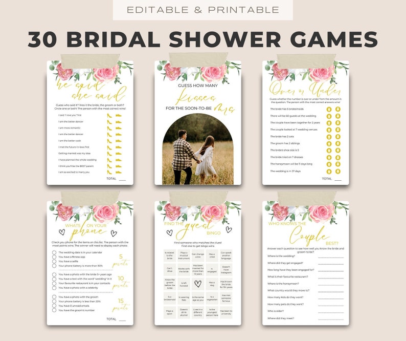 Bridal Shower Games Instant Download Printable Bridal Shower - Etsy