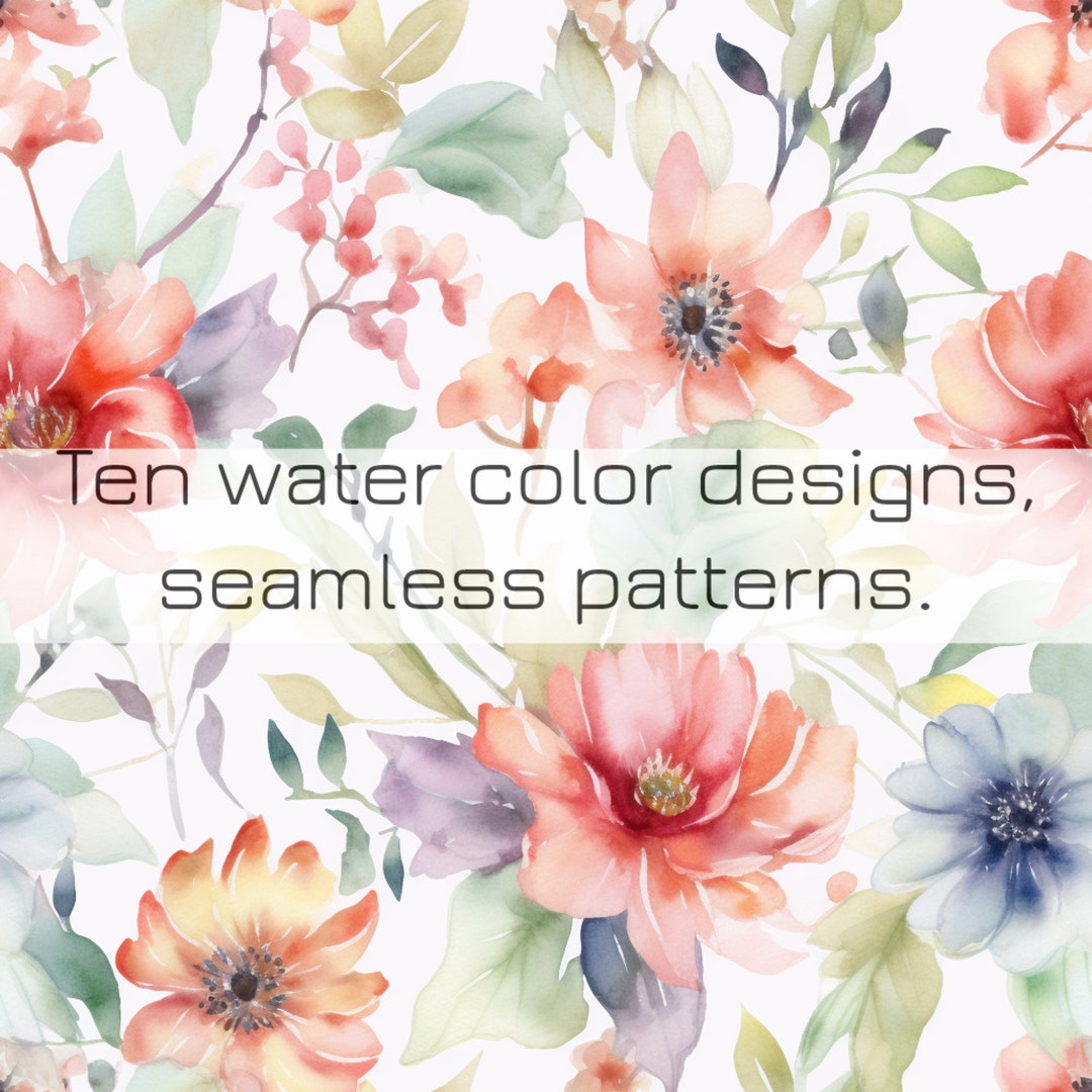 Repeating Water Color Floral Patterns in Digital Download Format, 10 ...