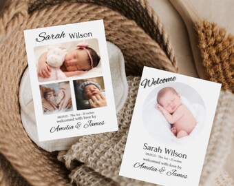 Newborn Baby Birth Template, Printable Photo Birth Card, Birth Stats ...