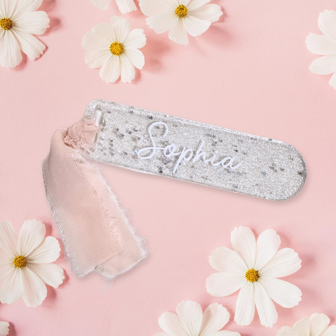 Personalised Glitter and Star Bookmark With Chiffon Ribbon - Custom ...