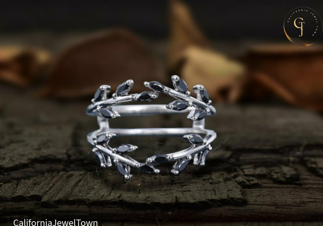 Marquise Black Onyx Wedding Ring Set, Black Onyx Ring Band, Stackable ...