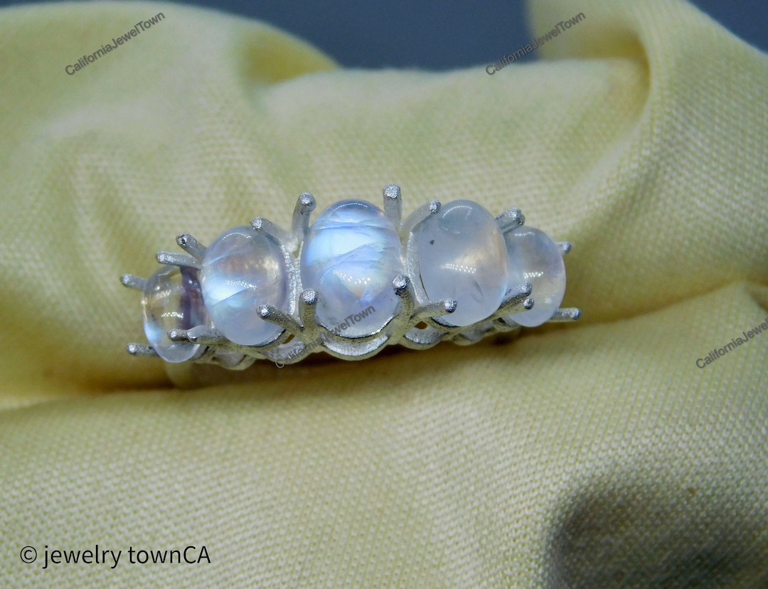 Moonstone Half Eternity Ring, Wedding Band, Oval Moonstone Stackable ...