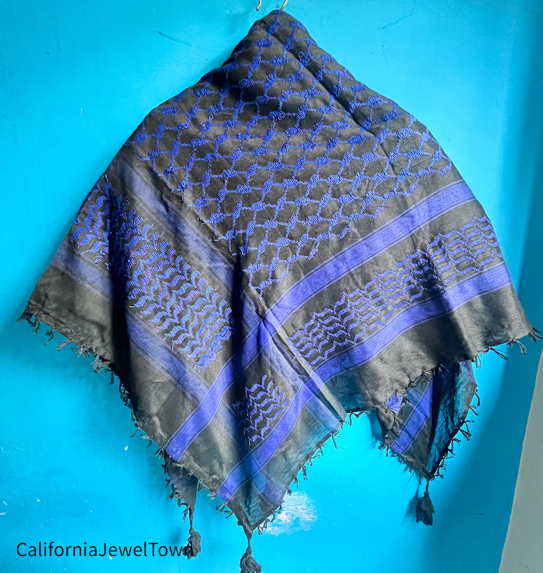 Authentic Blue Keffiyeh Original Palestine Shemagh Embroidery Scarf ...