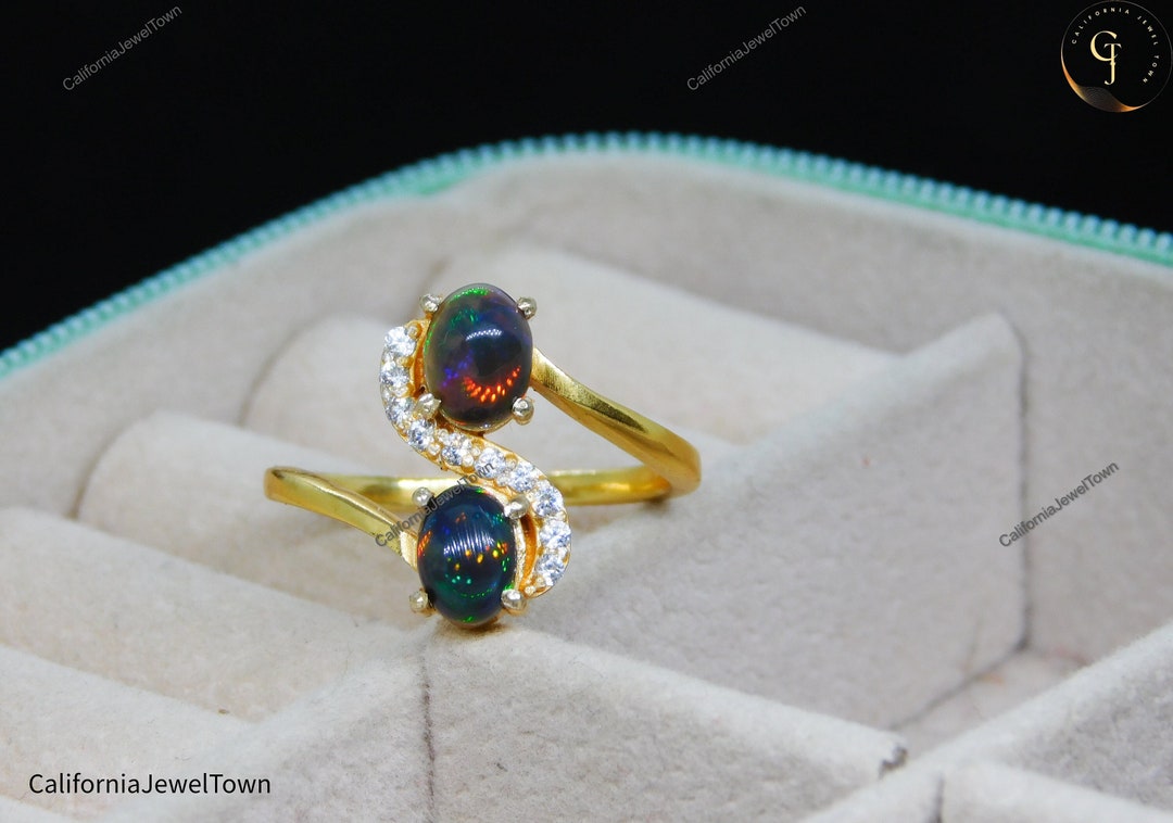 Custom Name Black Opal Red Fire Wedding Ring S Name - Etsy