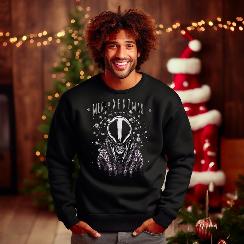Merry Xenomas Alien Xenomorph Sweatshirt Ugly Sweater Style - Etsy