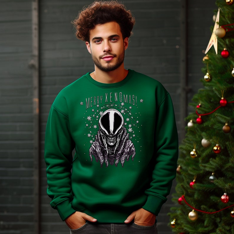 Merry Xenomas Alien Xenomorph Sweatshirt Ugly Sweater Style - Etsy