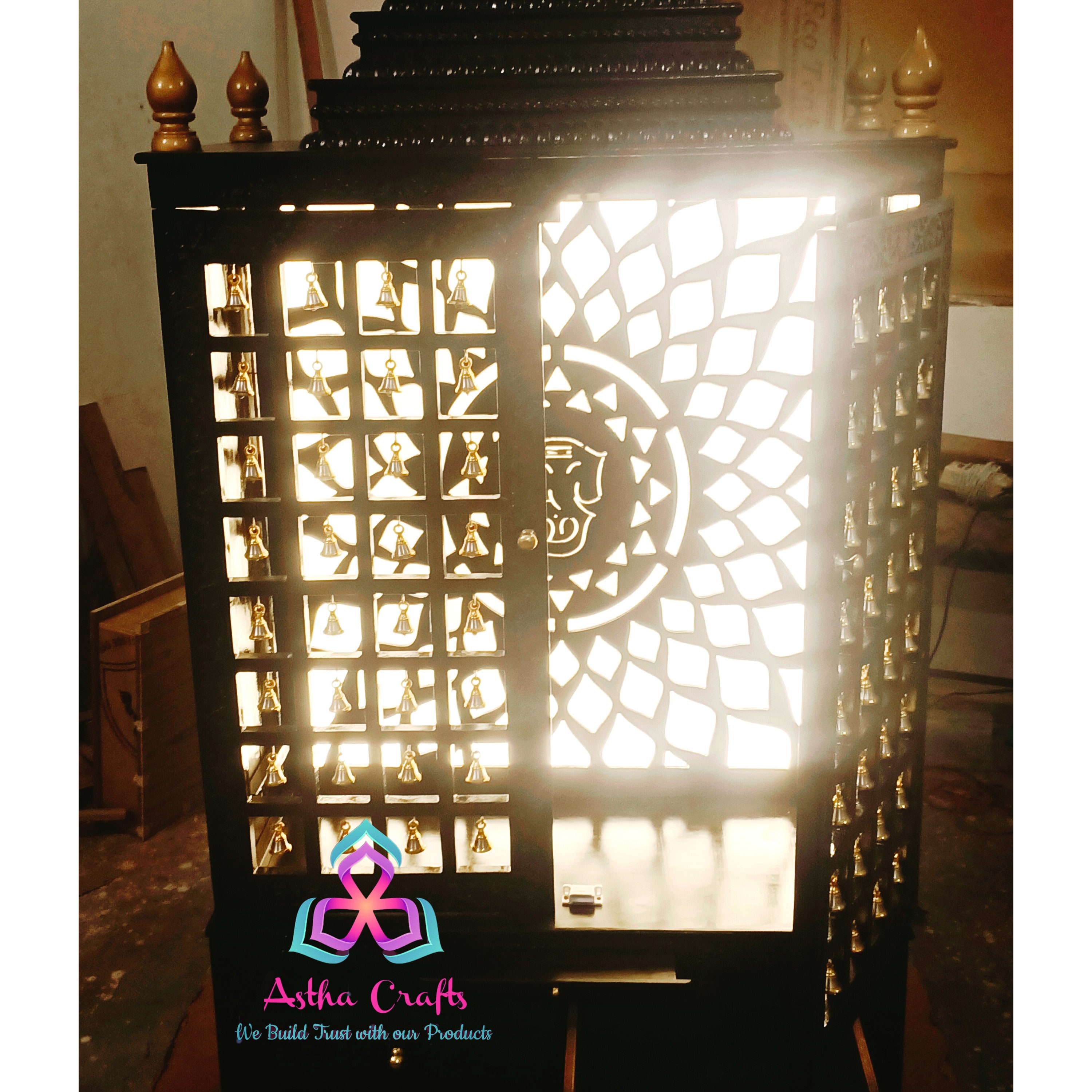 72handmade Wooden Mandir With Attractive Lightings and - Etsy