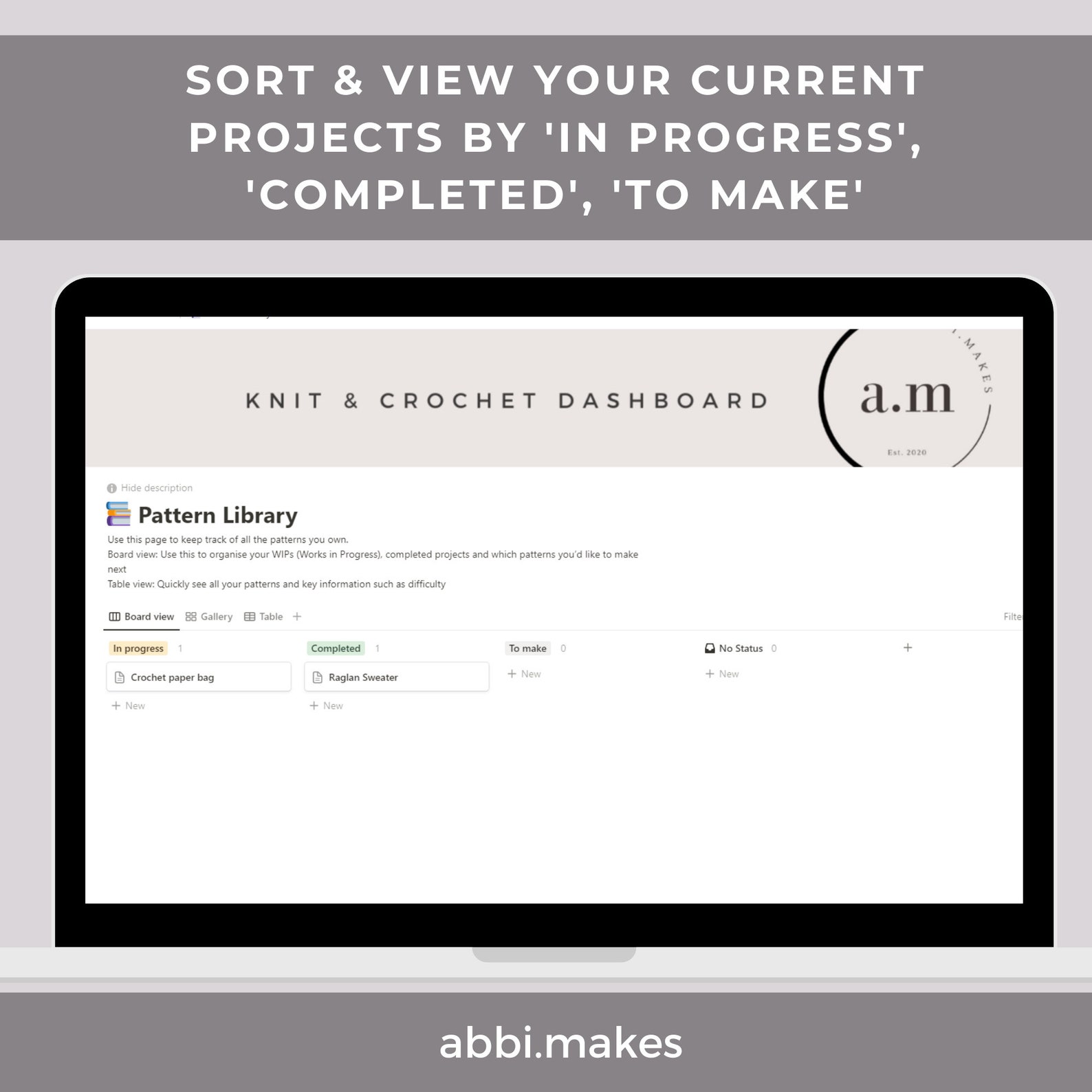 Notion Template: Knit & Crochet Dashboard, Notion Minimalist Planner - Etsy