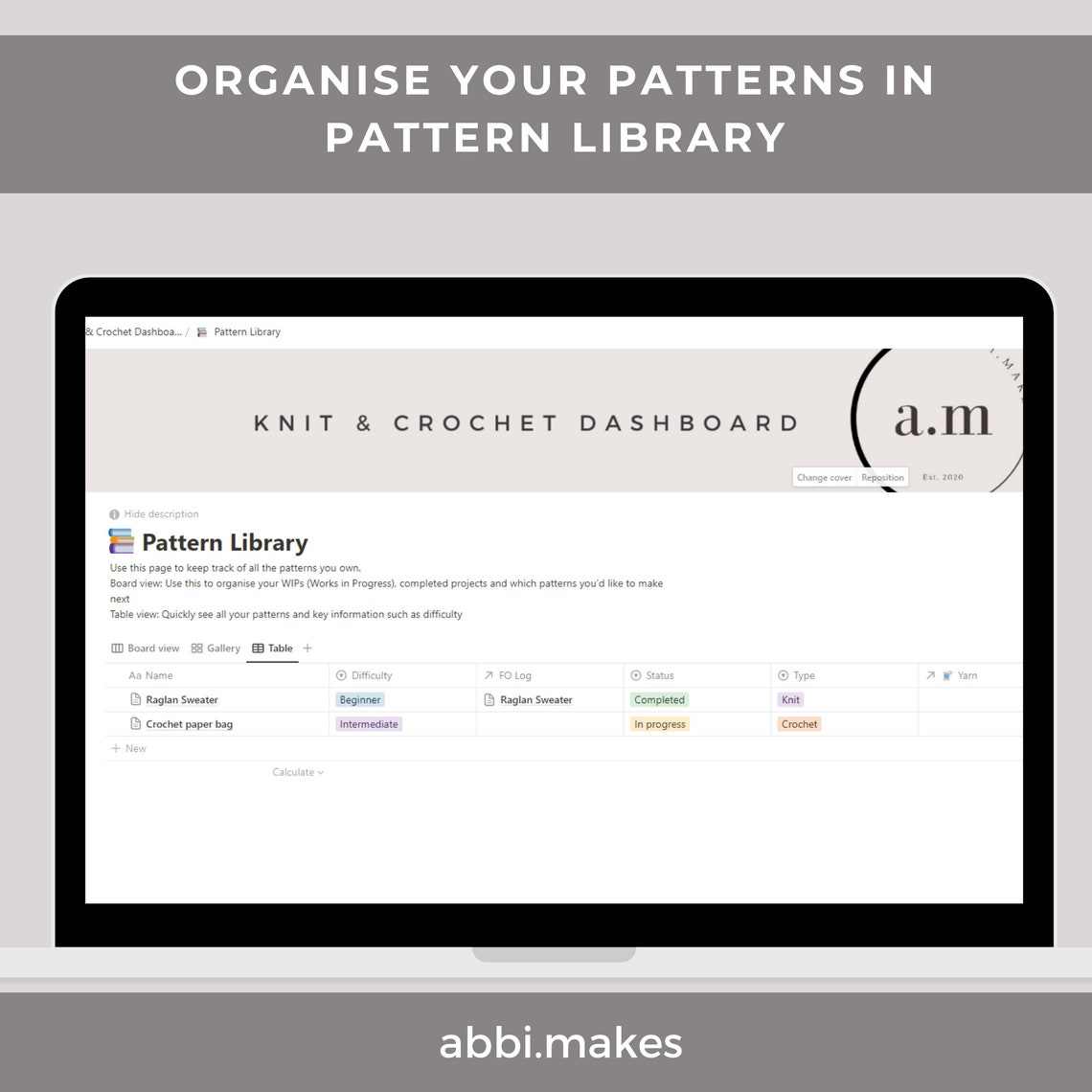 Notion Template: Knit & Crochet Dashboard, Notion Minimalist Planner - Etsy