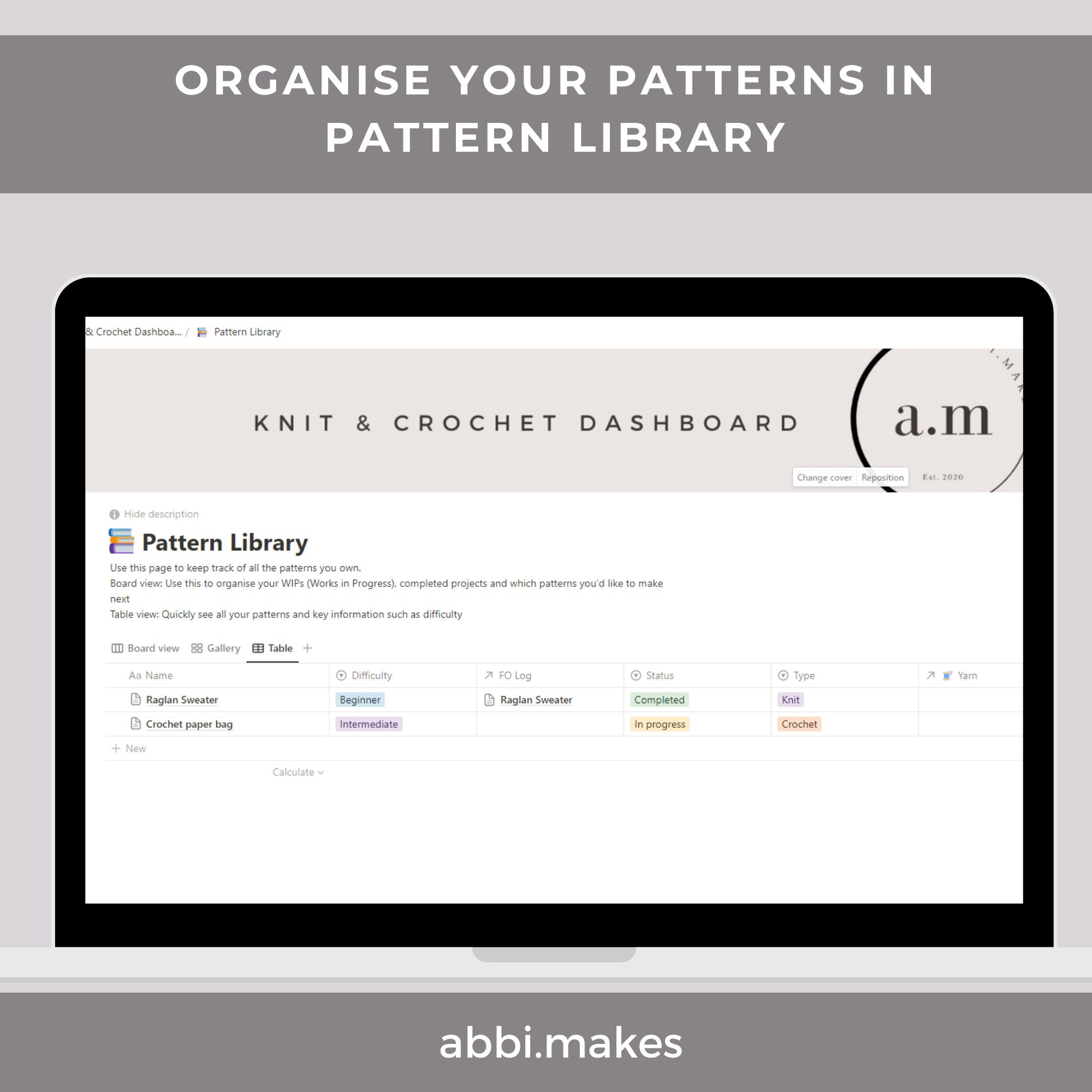 Notion Template: Knit & Crochet Dashboard, Notion Minimalist Planner - Etsy