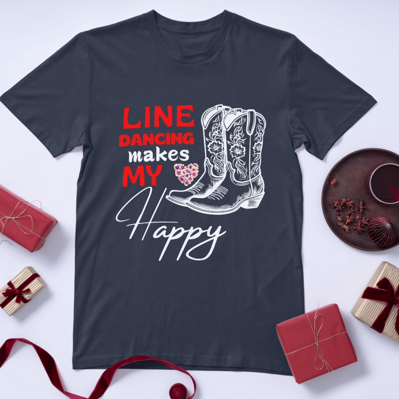Line Dancing Makes My Heart Happy, Cowboy Hat Boots Line Dance T-shirt ...