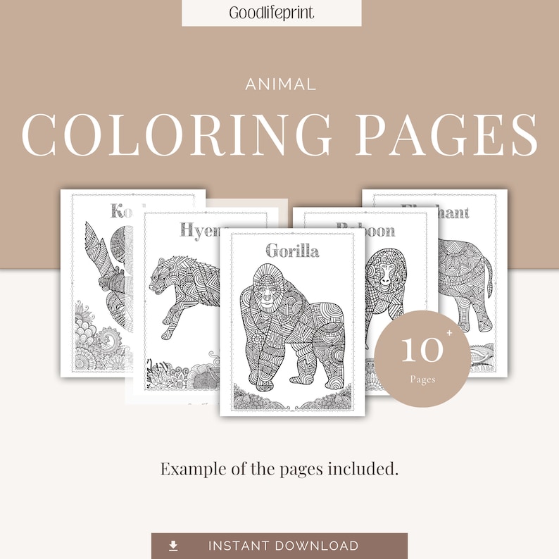 Animal Themed Anxiety Relief Coloring Pages for Adults, 50 Printable ...