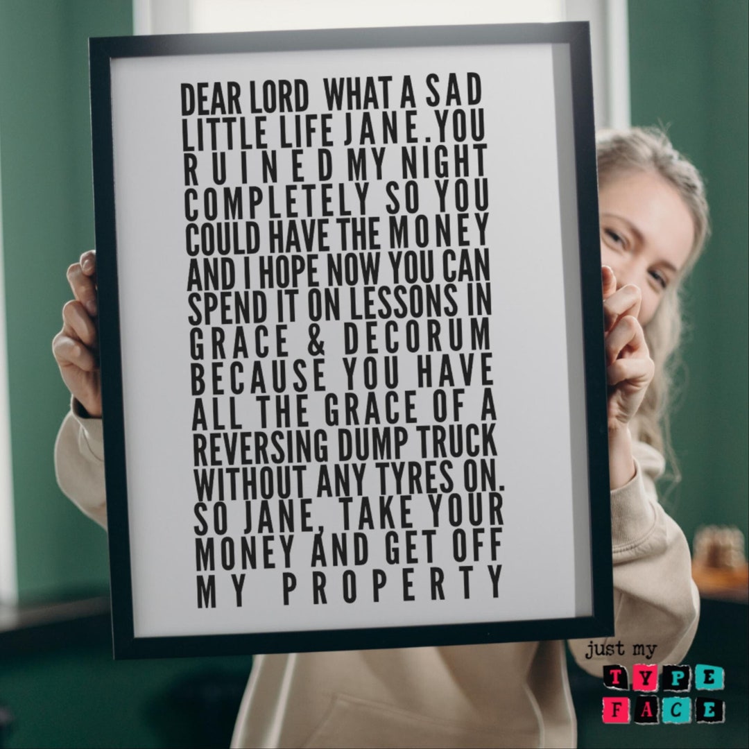 Poster | Sad Little Life Jane Full Quote | Come Dine With Me | TV - Etsy UK