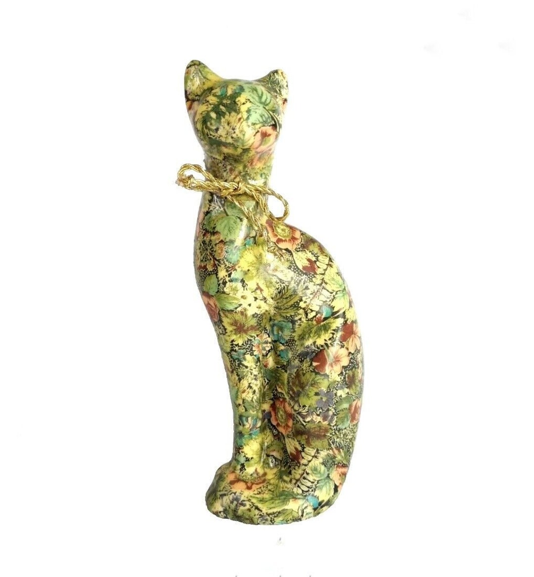 Vintage Cat Figurine Vintage Decoupage Patchwork 70s Tall Slender Cat ...