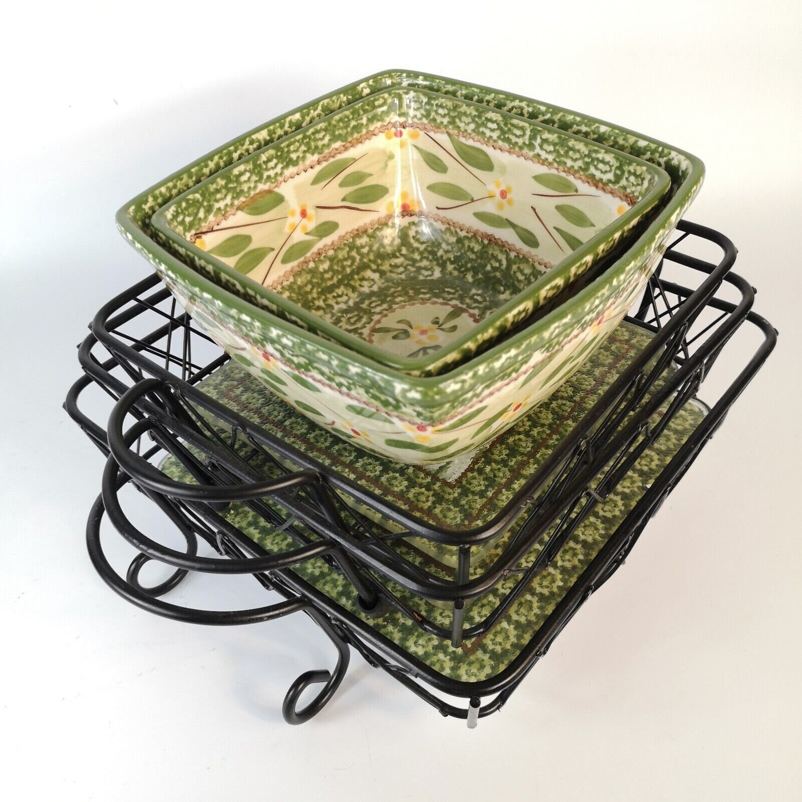 Temptations by Tara, Old World Green, Serving Set Three Baskets, Glass ...