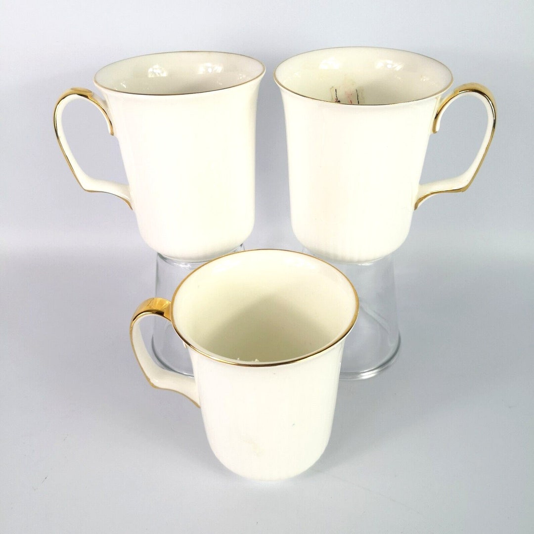 3 NEW Royal Albert Val D'or Cream Coffee Mugs, Tall, Gold Rim and ...