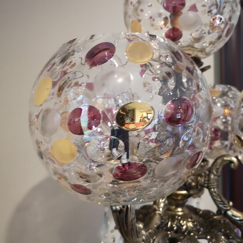 Vtg Nemo Glass Table Lamp, Czech, 5 Coin Dot Globes, Brass and Marble ...