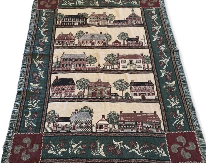 Bob Timberlake Salem Town Triple Woven Afghan, Throw Blanket, Cottages ...