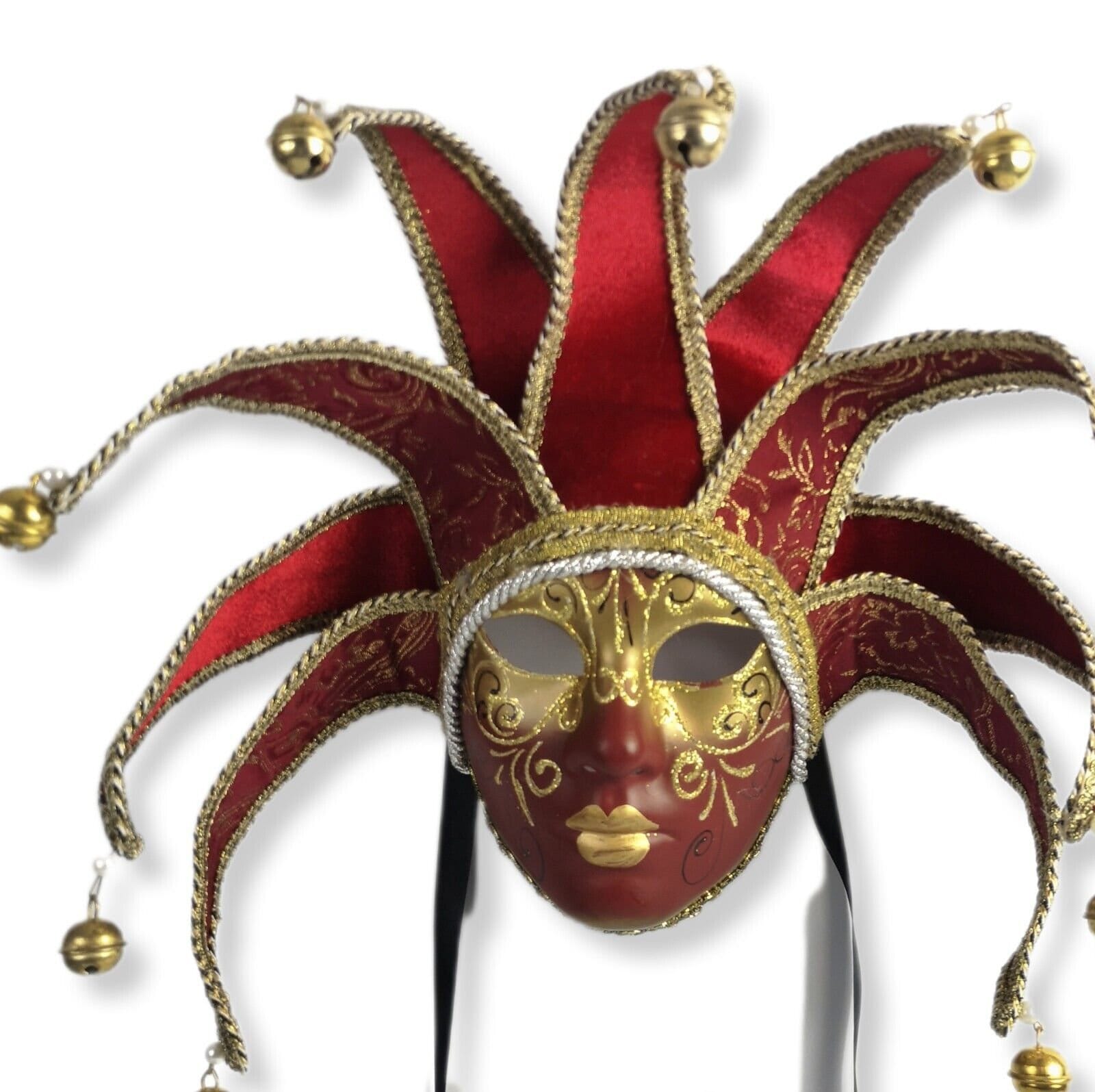 Venetian Masquerade Mask Made in Italy Jester Carnival Red & Gold Mardi ...