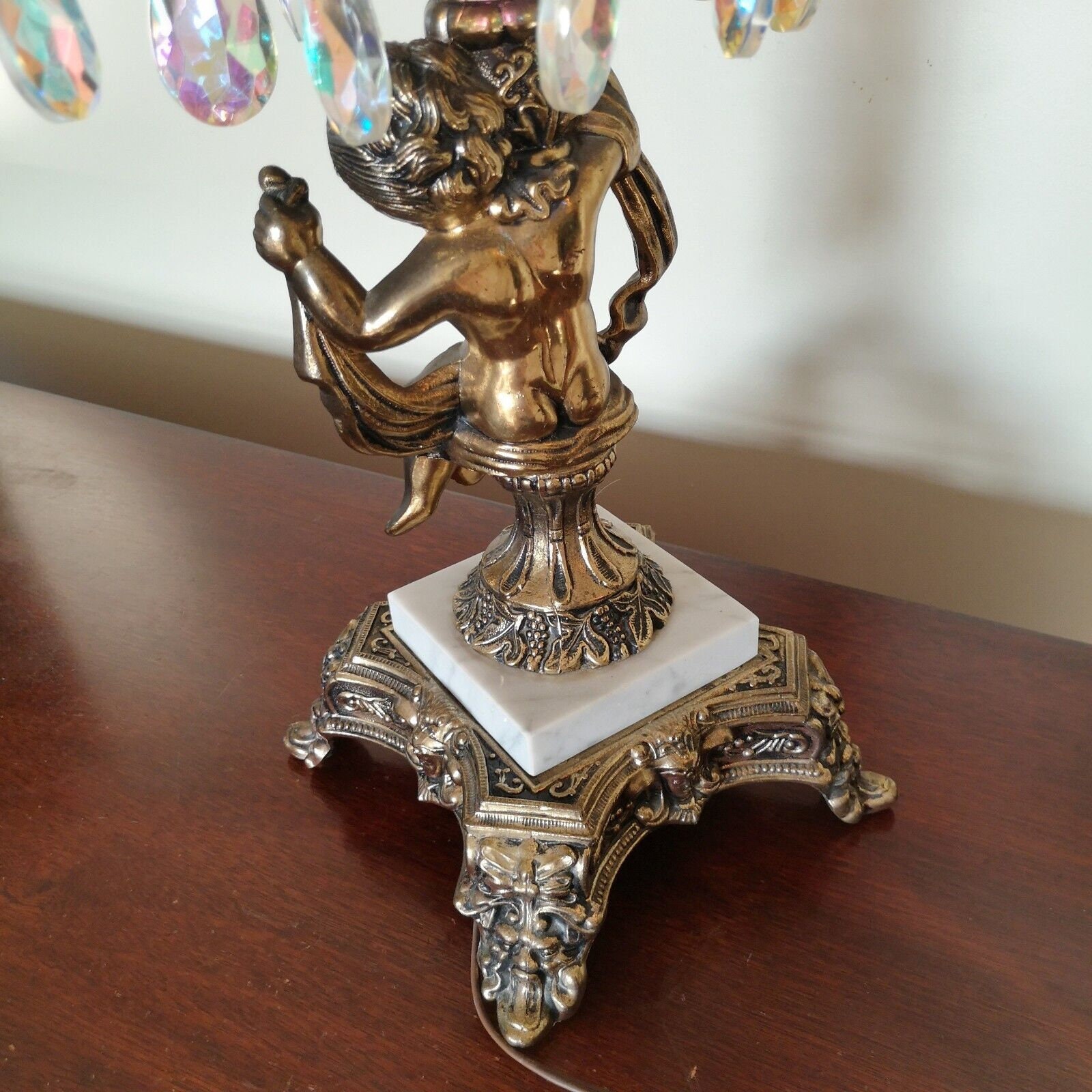 Vintage Nemo Glass Lamp, Czech, 3 Coin Dot Globes, Brass Marble Cherub ...