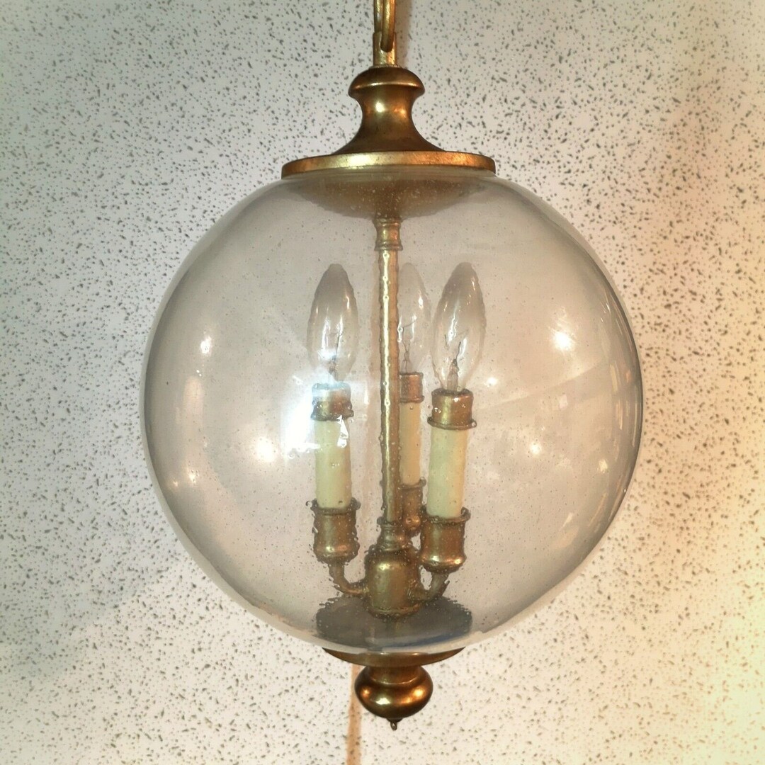 Large Glass Globe Pendant, Swag Light, Retro Triple Candle, Gold ...