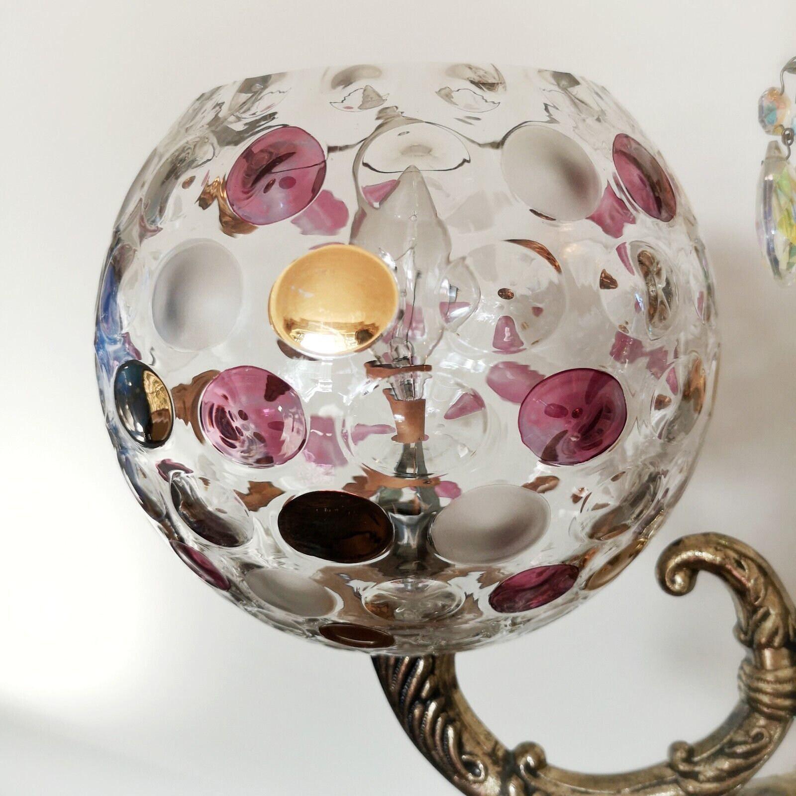 Vintage Nemo Glass Lamp, Czech, 3 Coin Dot Globes, Brass Marble Cherub ...