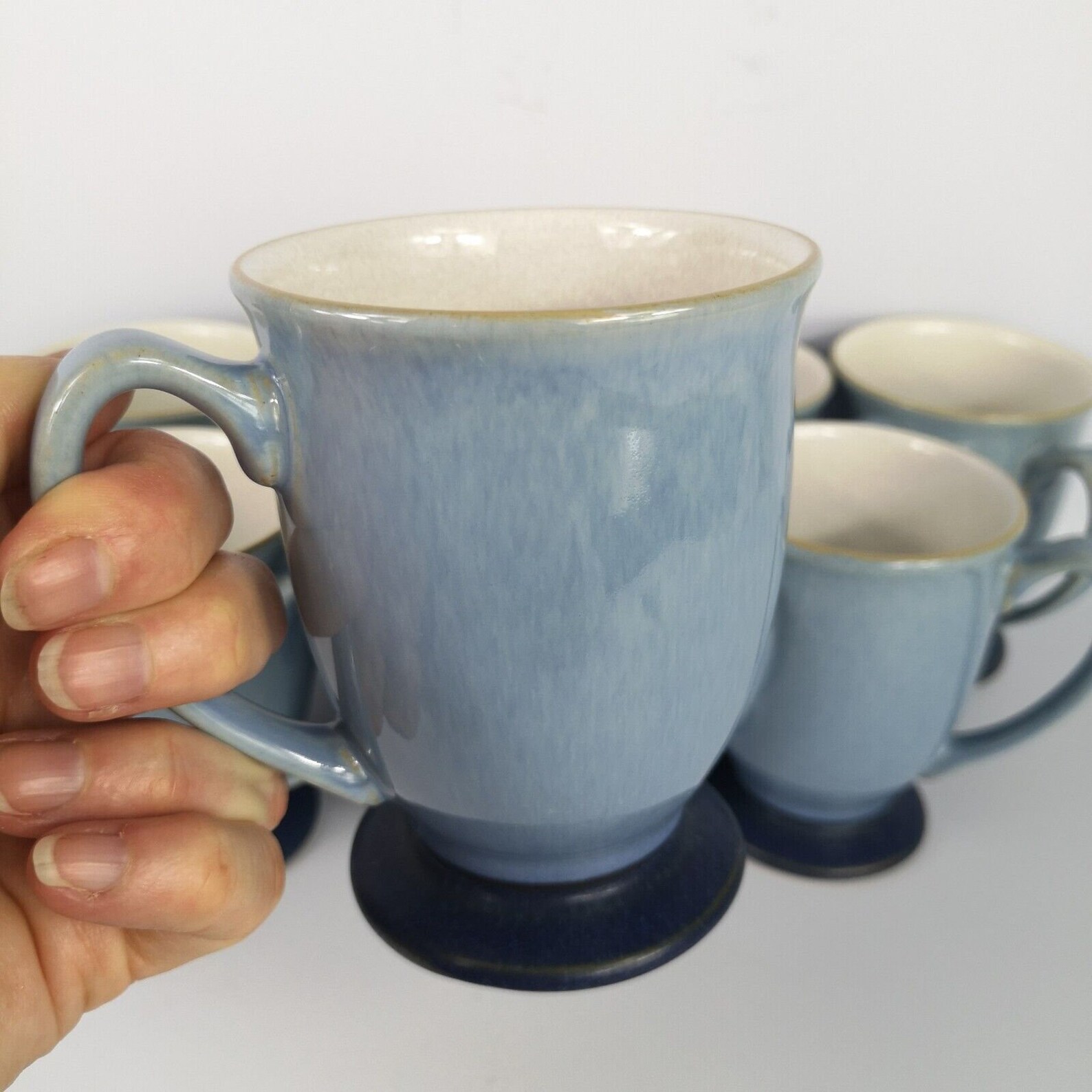 Vintage Denby Blue Jetty Set of 8 Footed Coffee Mugs, Full Set of Denby ...