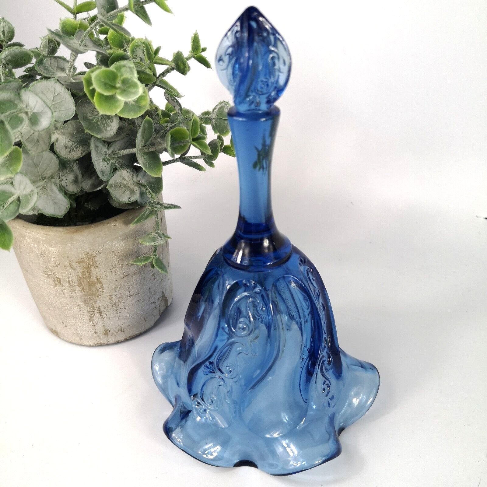 Fenton Art Glass Deep Blue Swirl Ruffled Paisley Pattern Bell, Lunch ...