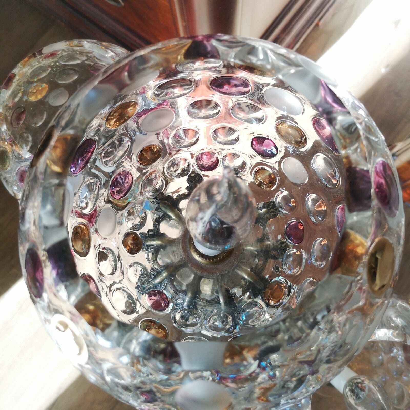 Vintage Nemo Glass Lamp, Czech, 3 Coin Dot Globes, Brass Marble Cherub ...