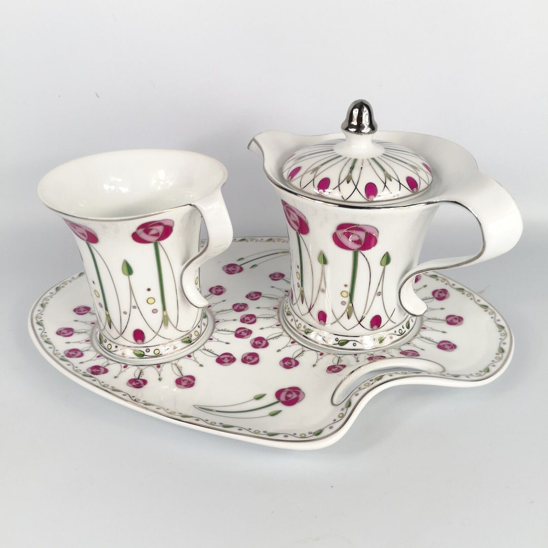 Leonardo Collection Teacup Teapot & Tray Pink Roses Silver Trim Tea for ...