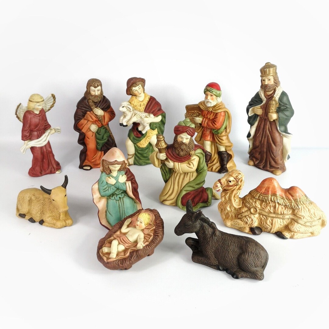 Vintage Ceramic Nativity Scene, Christmas Danson Decor, 11 Figures Hand ...