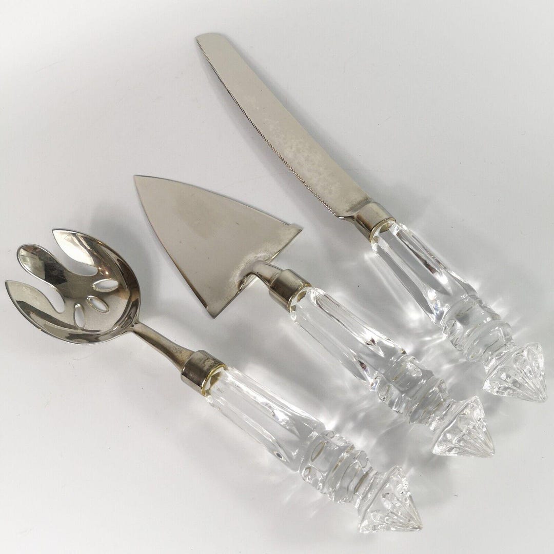 Godinger Silverplate Dublin Crystal Serving Utensil Set 3 Piece Wedding ...
